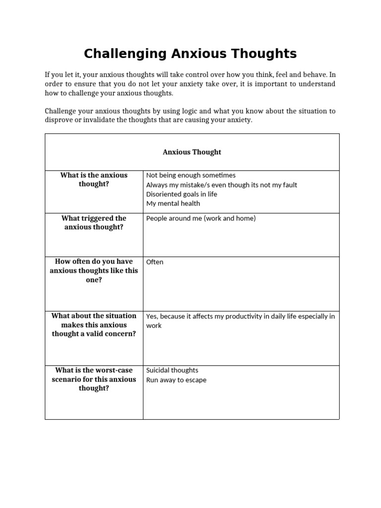 Challenging Anxious Thoughts | PDF