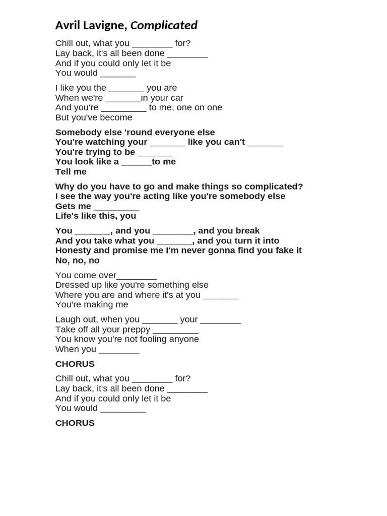 Avril Lavigne, complicated | PDF