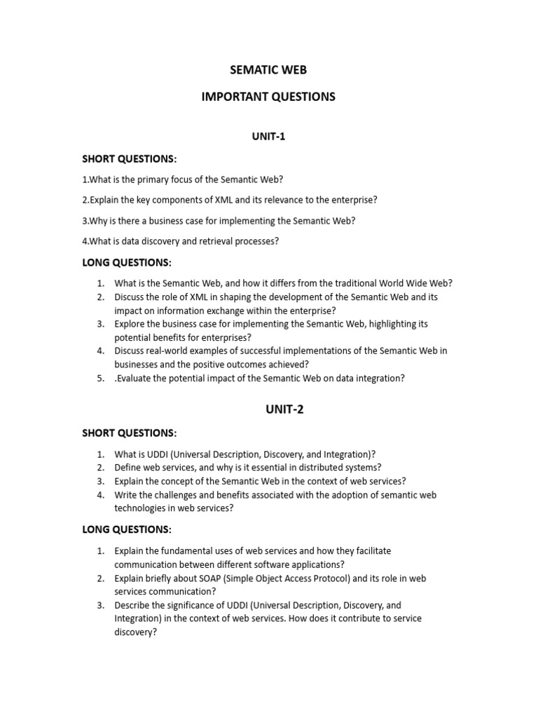 Sematic Web Important Ques Mid-1 | PDF | Web Service | Semantic Web