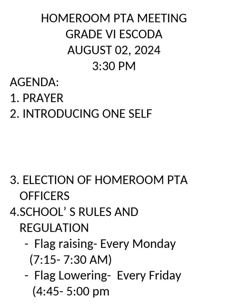 HOMEROOM-PTA-MEETING-agenda | PDF