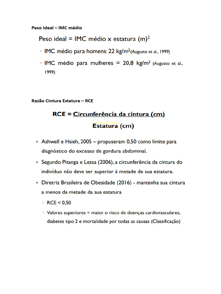 Fórmula de Peso Ideias e Razão de Cintura e Estatura | PDF | Bem-estar