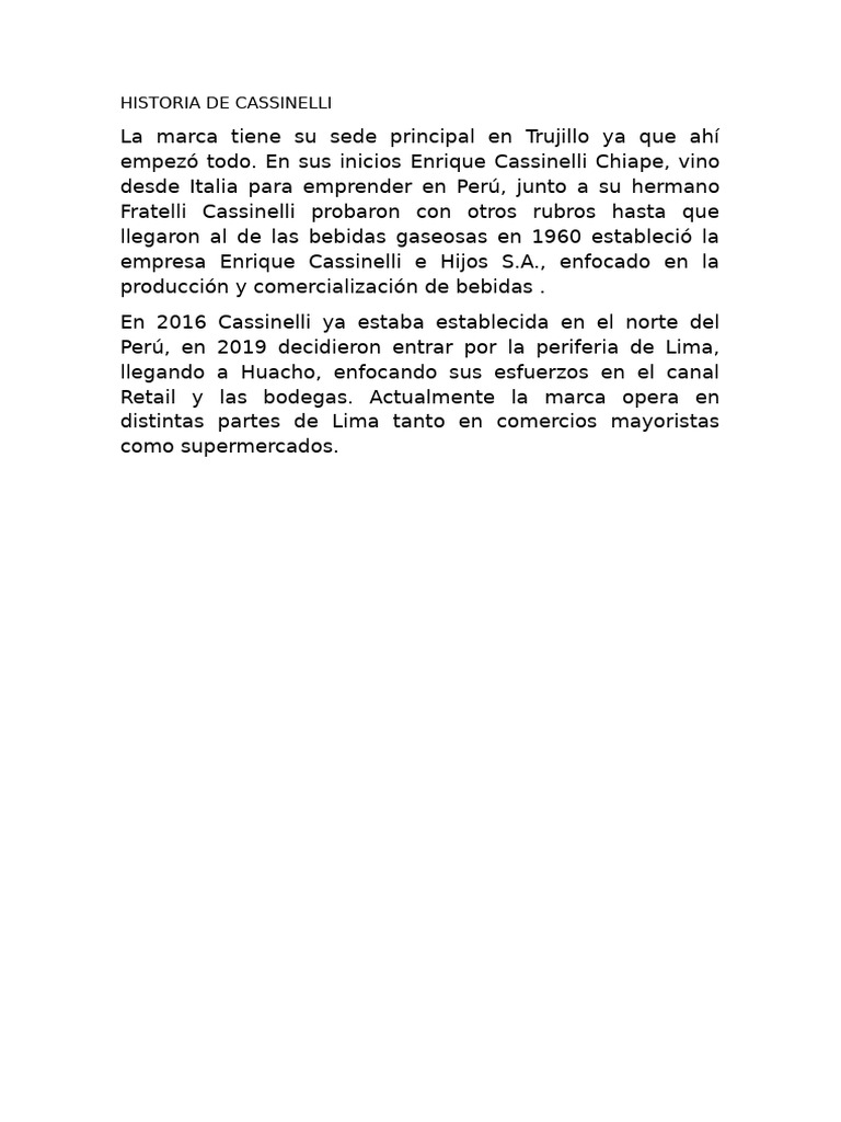 Historia de Cassinelli | PDF | Estilo de vida
