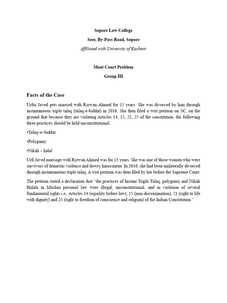 Moot Court Problem (3) | PDF