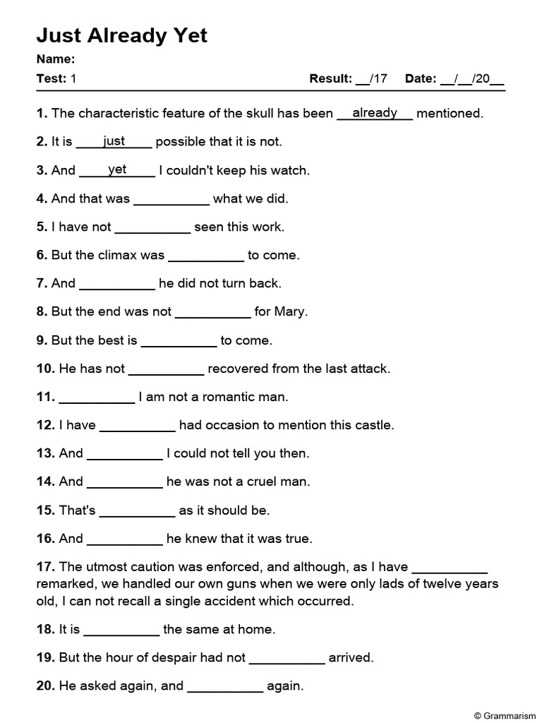 Just Already Yet Exercises Test | PDF