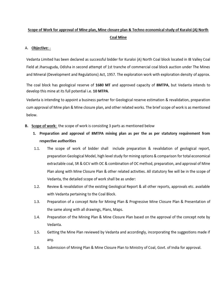 Scope of Work For Mine Plan Preparation - Kuraloi A North Block Final 2 ...