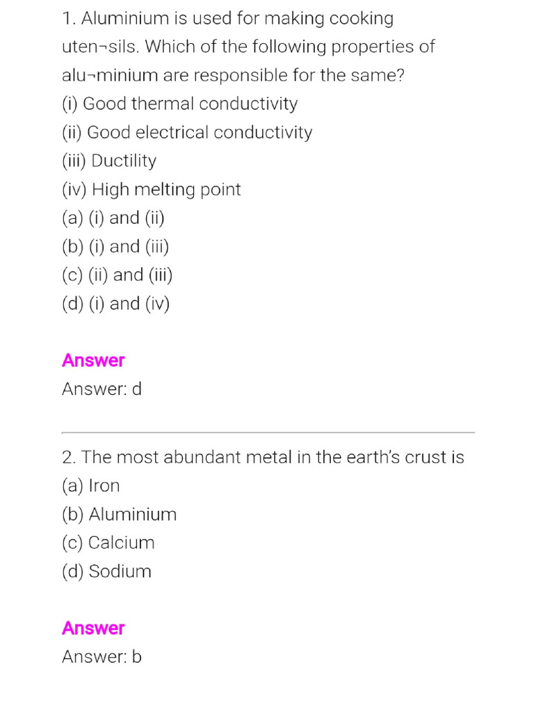 Metals and Non- Metals MCQ | PDF Metals and Non- Metals MCQ | PDF