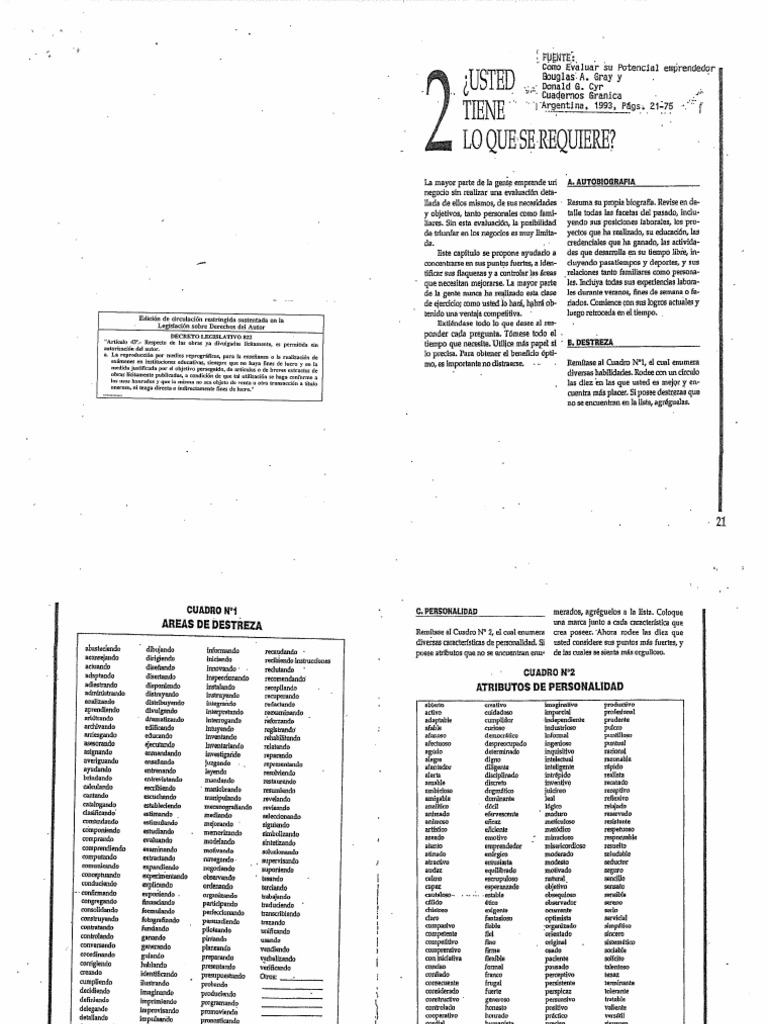 AutoevaluaciÃ N Como Evaluar Su Potencial Emprendedor Douglas A. Gray y ...