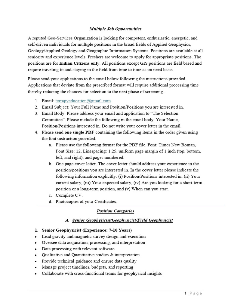 Multiple Job Opportunities in Geophysics, Geology, and GIS | PDF ...