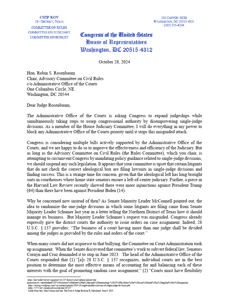 Roy Letter To Rosenbaum FINAL | PDF | American Government | United ...