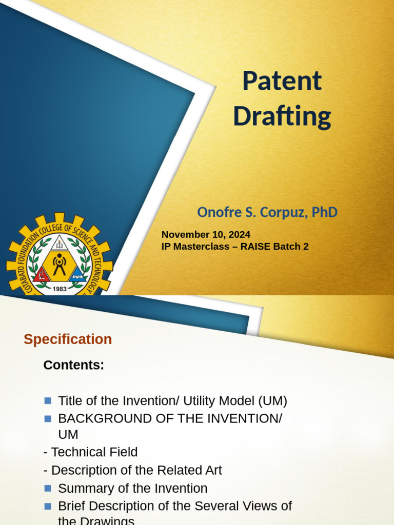 Patent Drafting Specifications | PDF | Prior Art | Patent