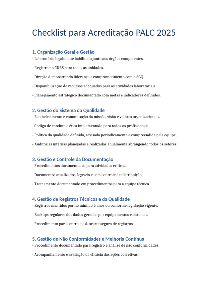 Checklist Acreditacao PALC 2025 | PDF