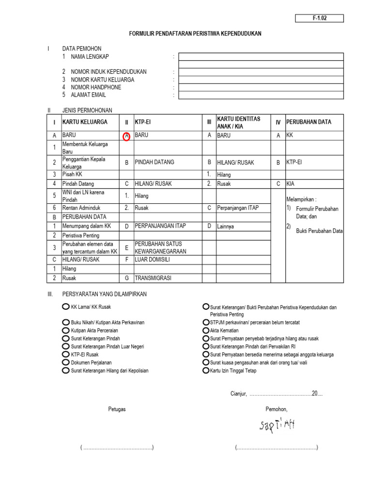Formulir Pendaftaran Kependudukan | PDF
