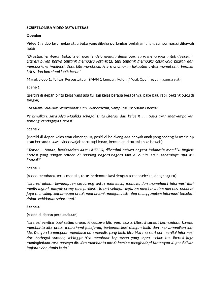 Script Lomba Video Duta Literasi | PDF | Fiksi Umum