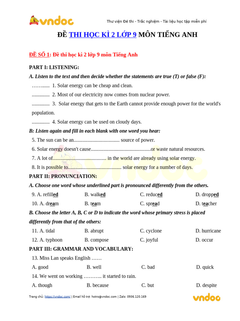 Bo de Thi Hoc Ki 2 Mon Tieng Anh Lop 9 Co Dap An | PDF | Passover | Easter