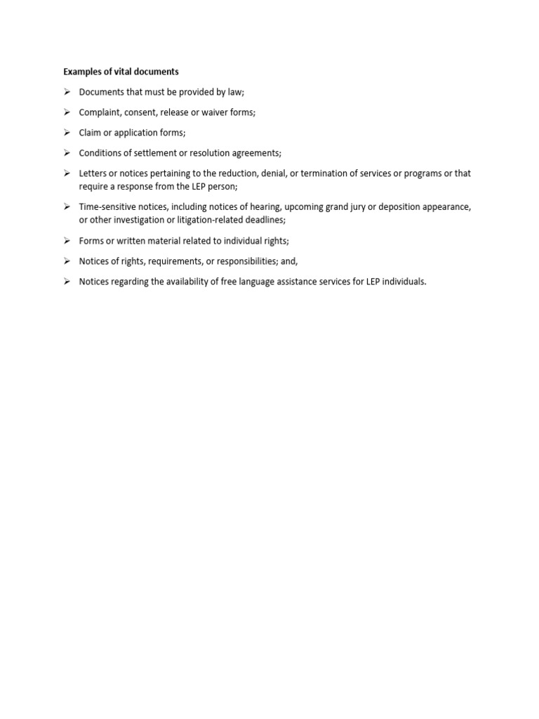 Examples of Vital Documents 104828 | PDF