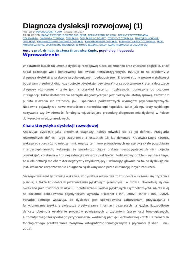 Diagnoza Dysleksji | PDF