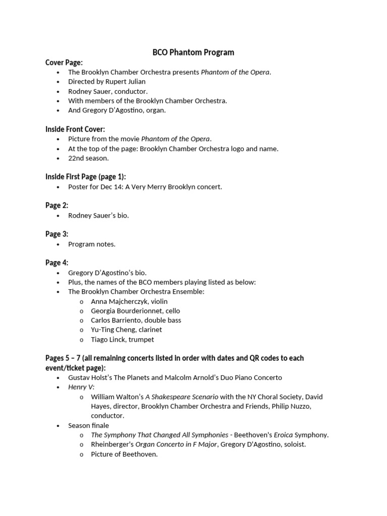 BCO Phantom Program | PDF