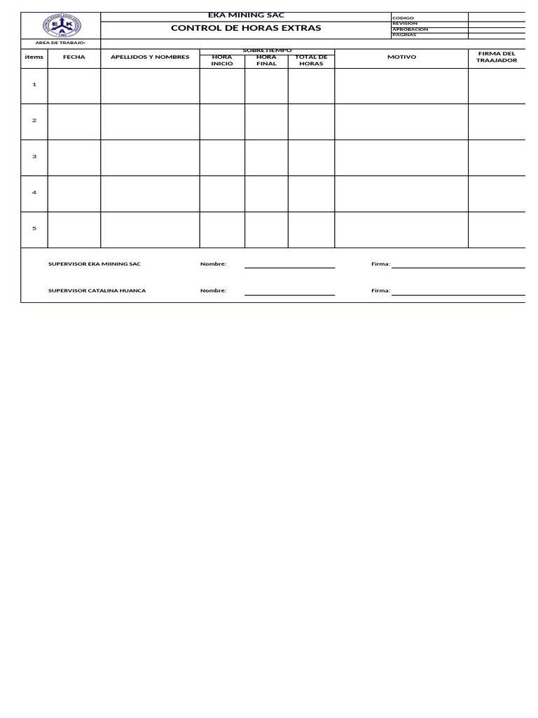 Formato Hora Extras | PDF