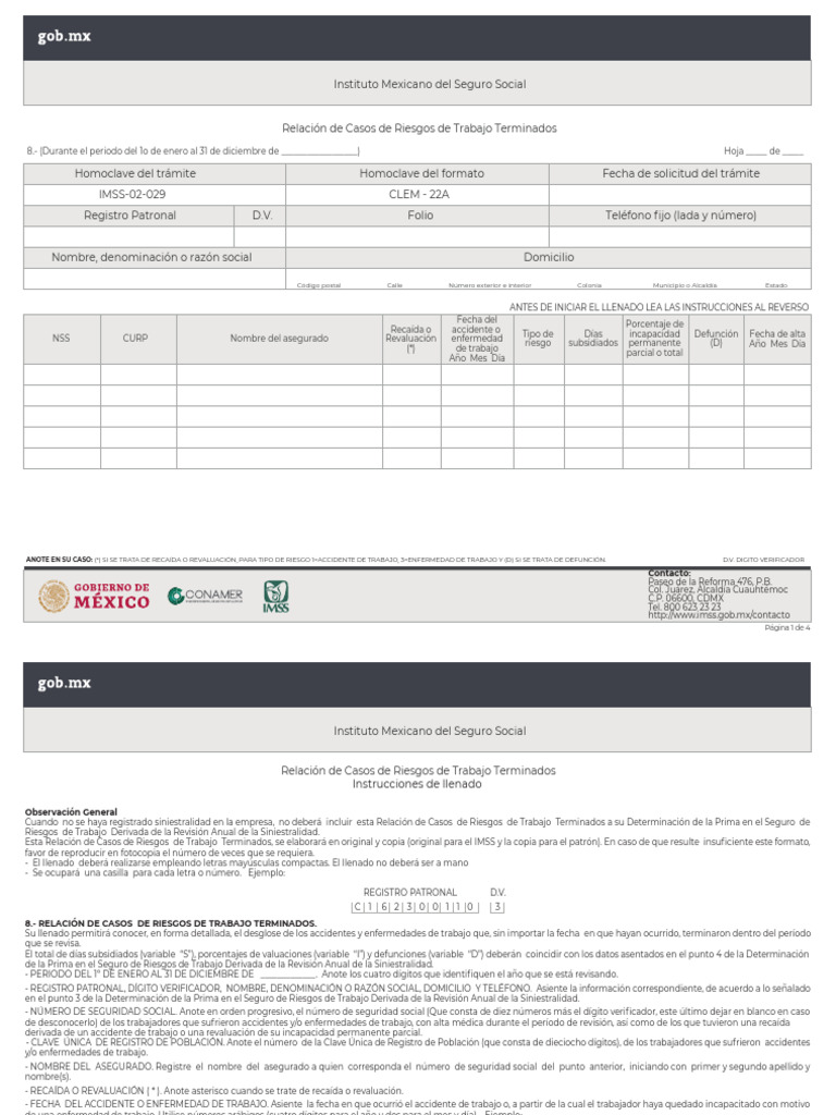 Formato CLEM-22A IMSS Riesgos de Trabajo | PDF | Business | Aritmética