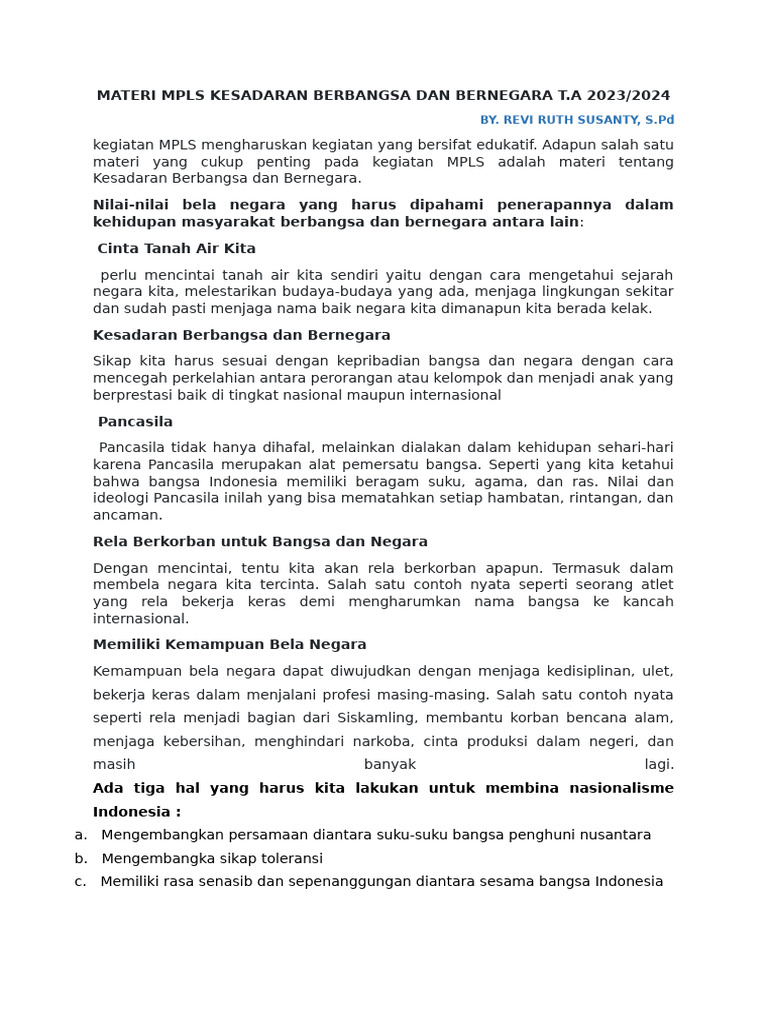Materi MPLS Kesadaran Berbangsa Dan Bernegara T | PDF | Perjalanan