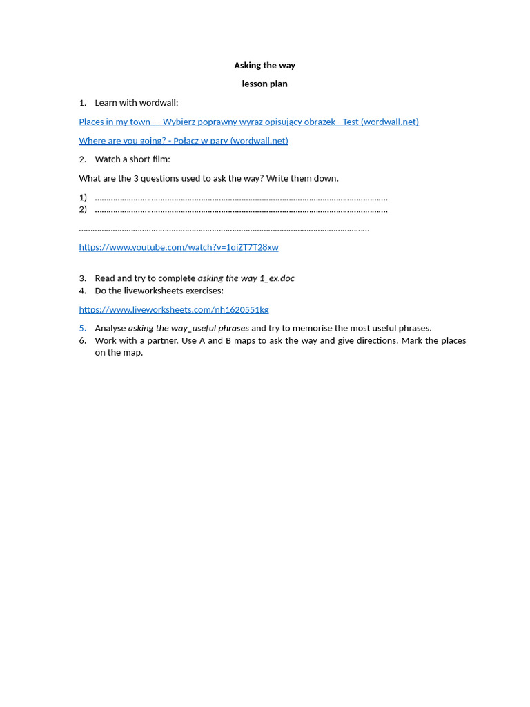 Asking The Way - Lesson Plan | PDF