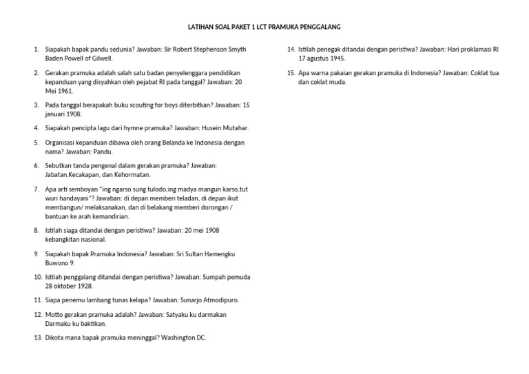 Latihan Soal Paket 1 LCT Pramuka Penegak | PDF