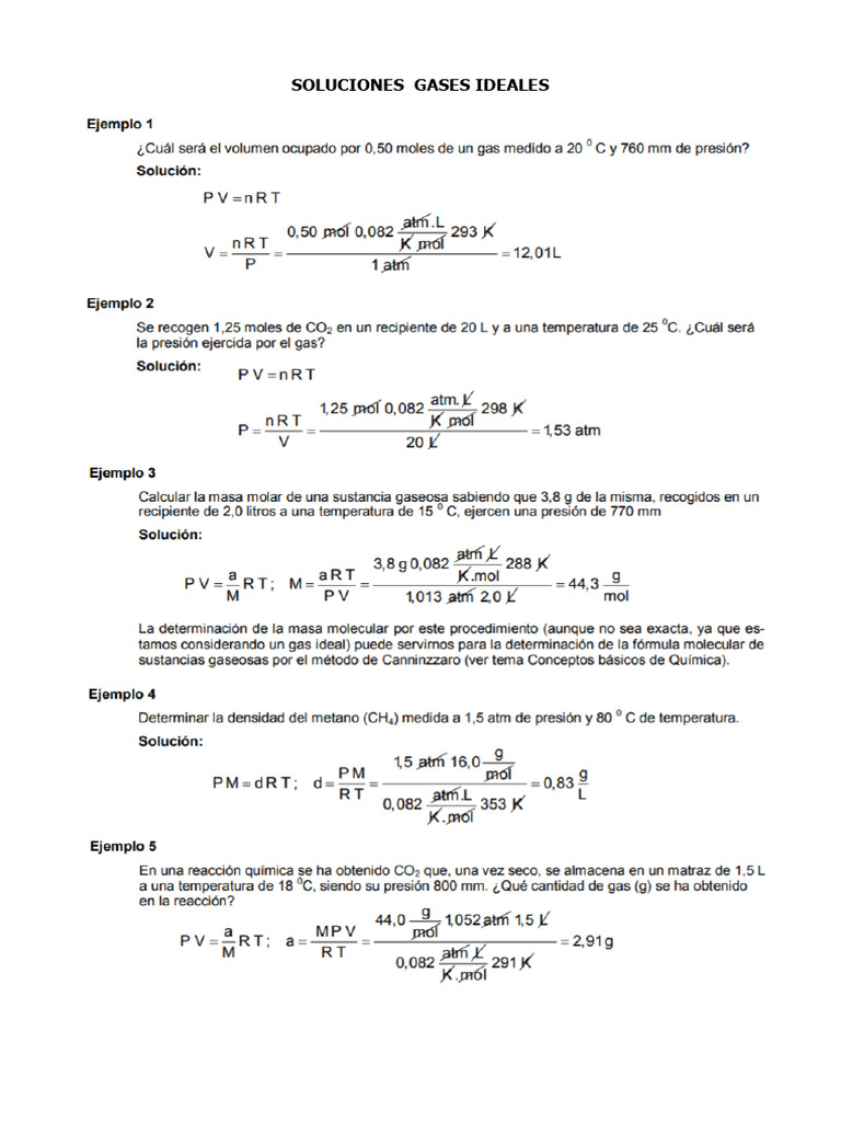 06 SOLUCIONES Ejercicios Gases Ideales | PDF