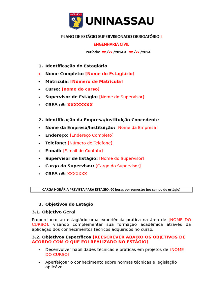 Plano de Estágio Supervisionado Engenharia Civil | PDF | Estágio ...