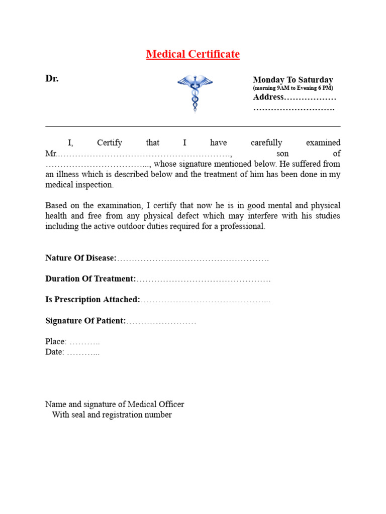 Medical Certificate | PDF