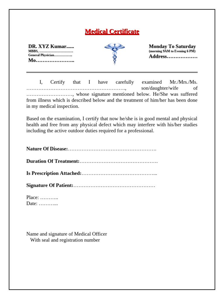 Medical Certificate | PDF