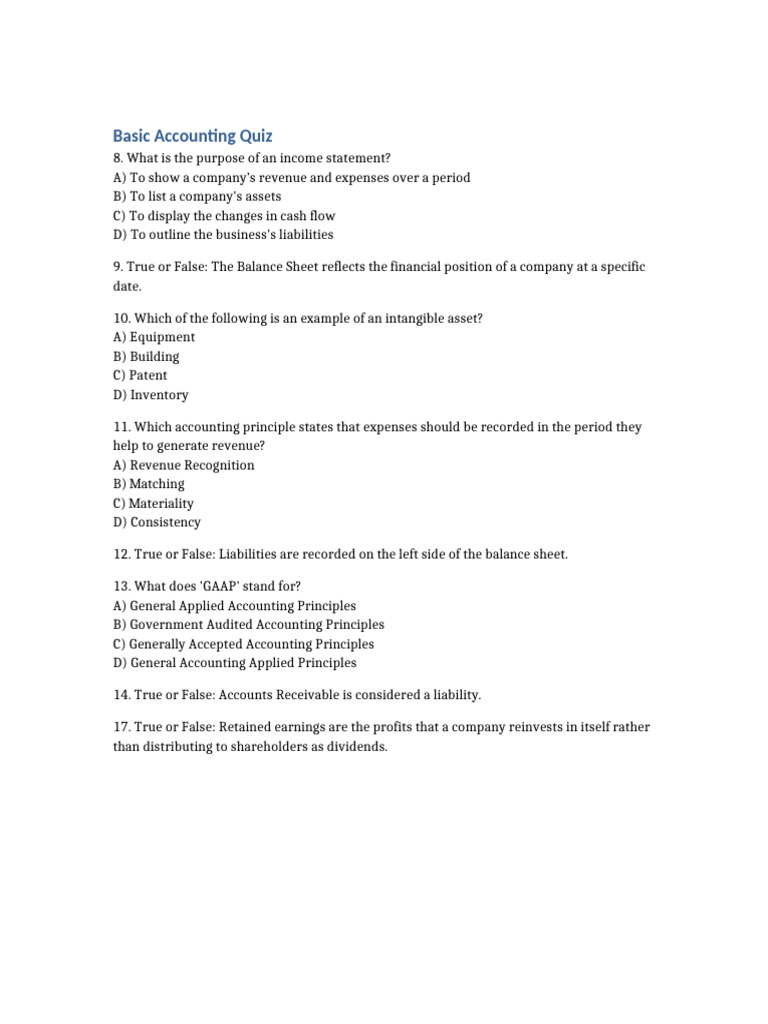 Basic Accounting Quiz Part 2 | PDF Basic Accounting Quiz Part 2 | PDF