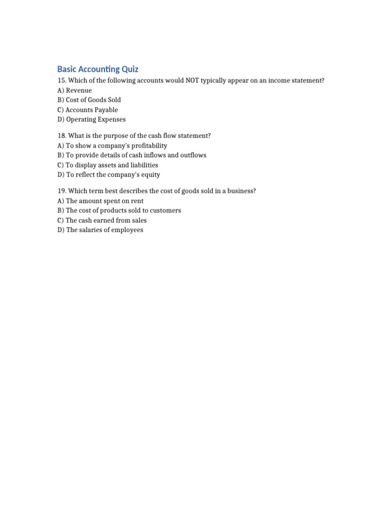 Basic Accounting Quiz Part 3 | PDF