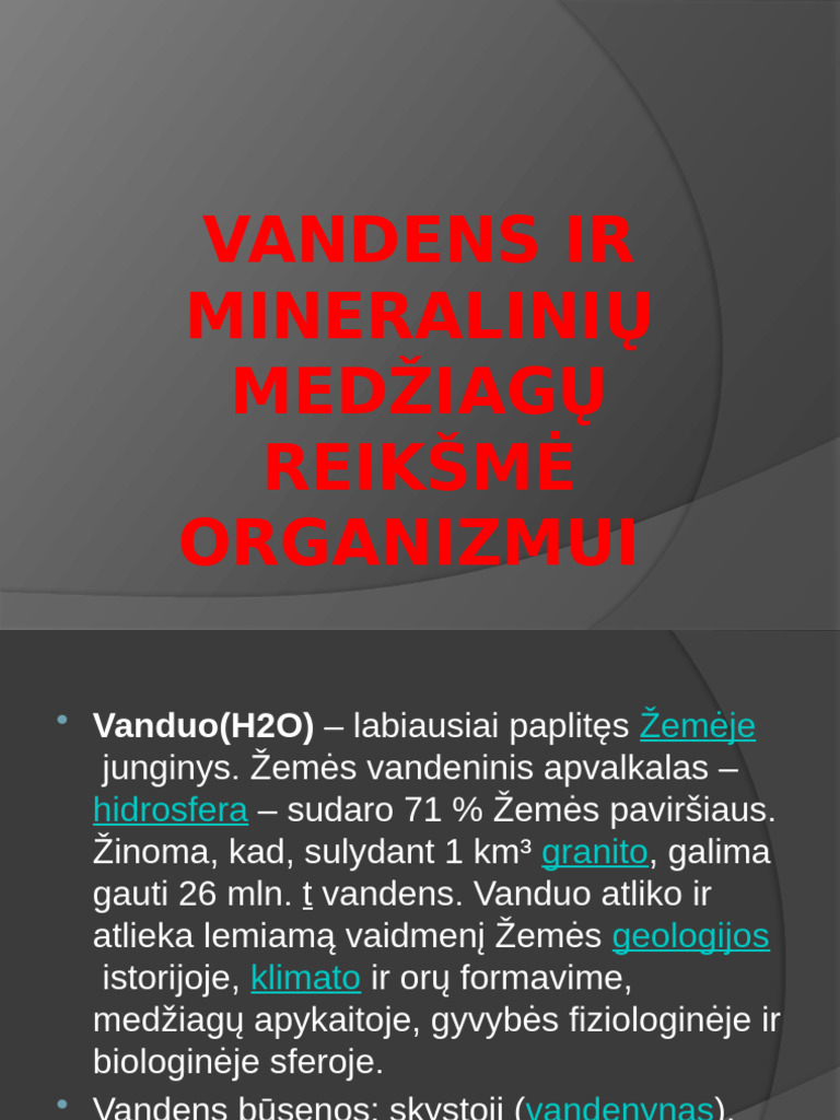 Vanduo Ir Mineralines Medziagos Skaidres (Mokslobaze - LT) | PDF