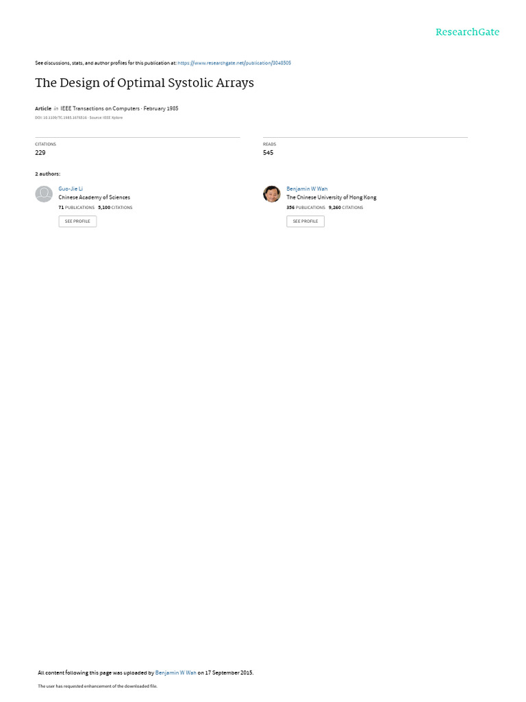 The Design of Optimal Systolic Arrays: IEEE Transactions On Computers February 1985 | PDF | Art