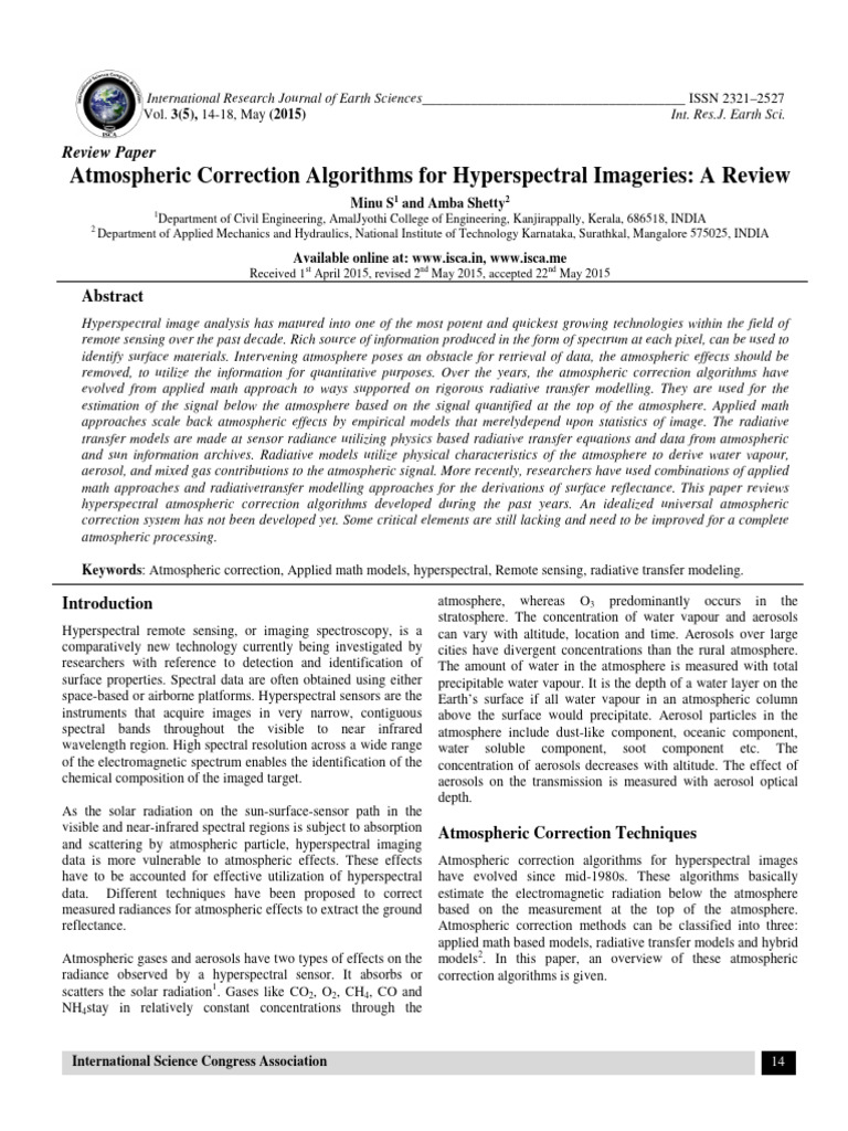 Atmospheric Correction Algorithms For Hy | PDF | Infrared | Optics
