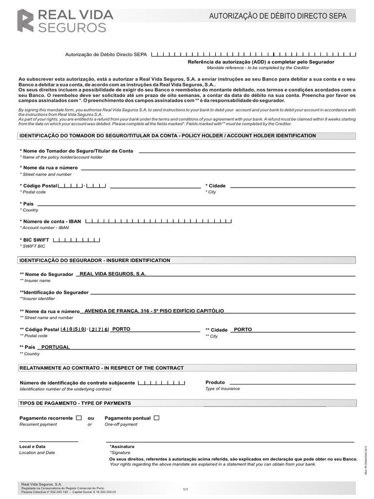 Autorização de Débito Directo | PDF | Serviços financeiros