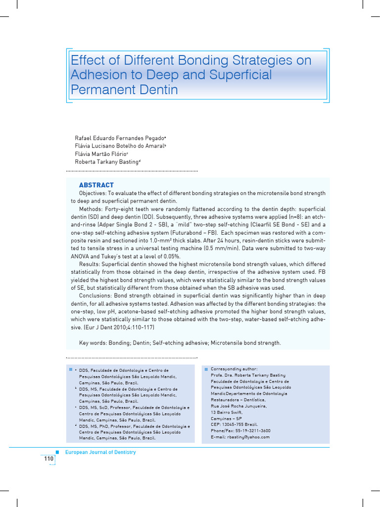Effect of Different Bonding Strategies On Adhesion To Deep and ...