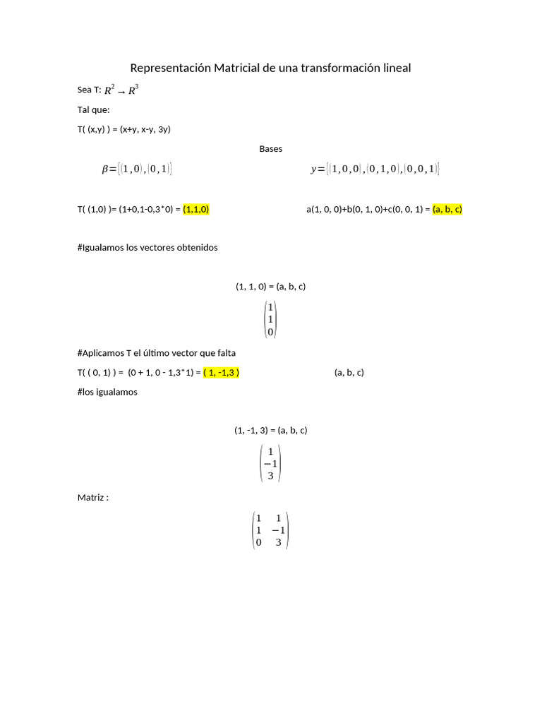Representación Matricial de Una Transformación Lineal | PDF
