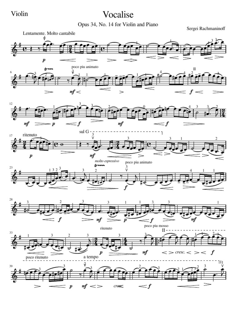 Vocalise by Rachmaninoff For Violin and Piano | PDF | Tempo | Musical Compositions