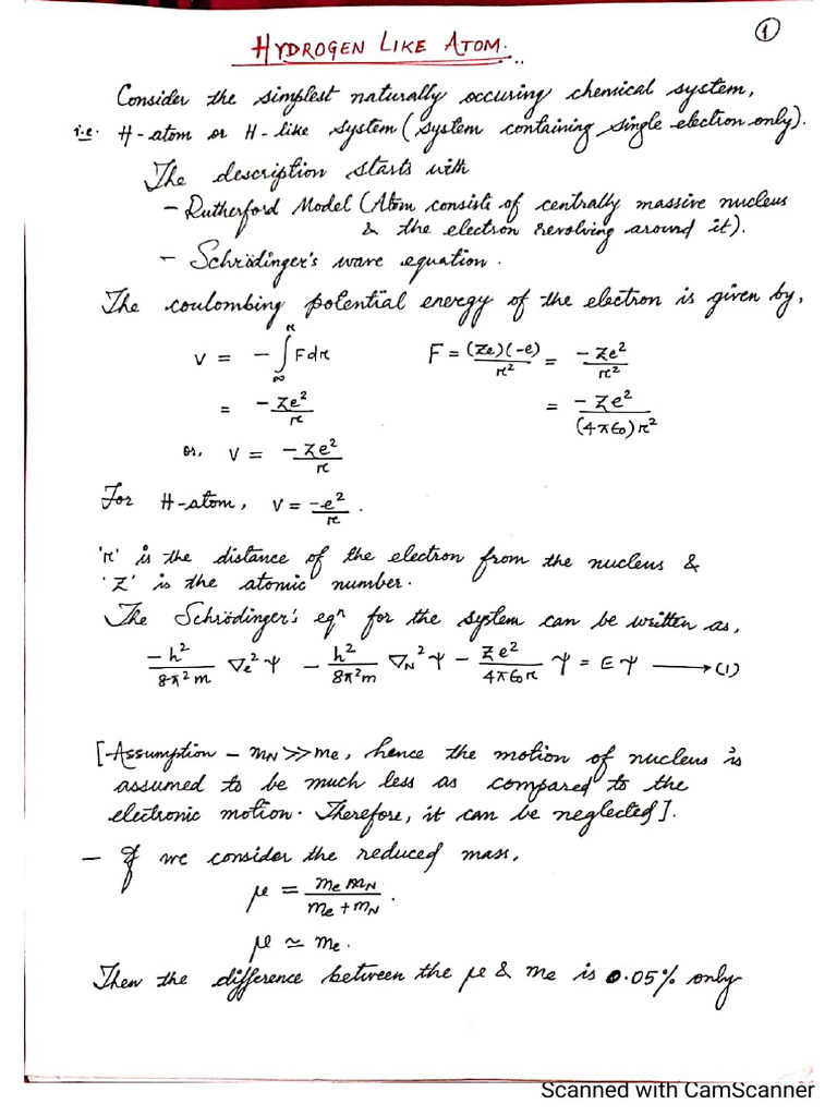 Hydrogen Like Atoms Quantum | PDF