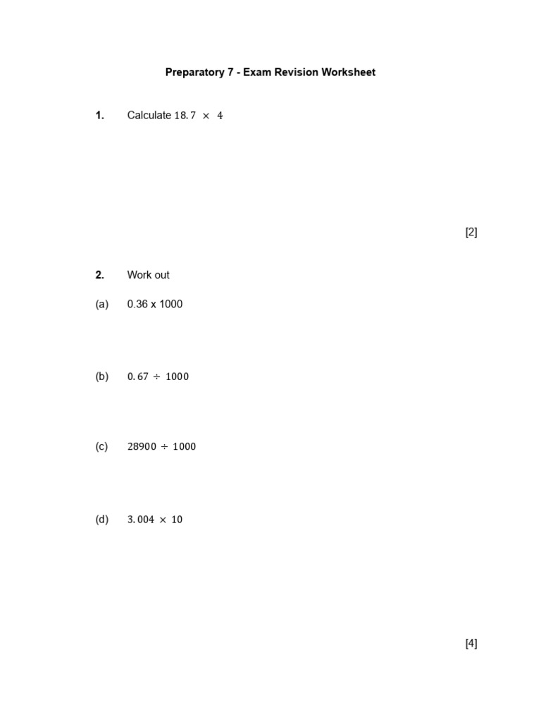 Prep 7 Exam Revision Worksheet | PDF | Numbers | Ratio