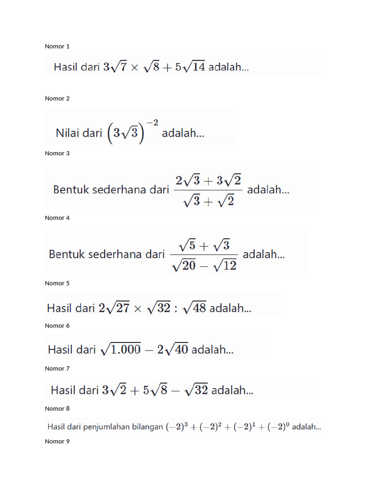 Soal Akar Pangkat Kelas 8 SMP | PDF