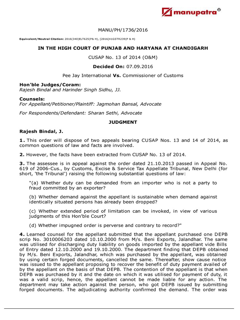Pee_Jay_International_vs_Commissioner_of_Customs | PDF | Judgment (Law) | Appeal