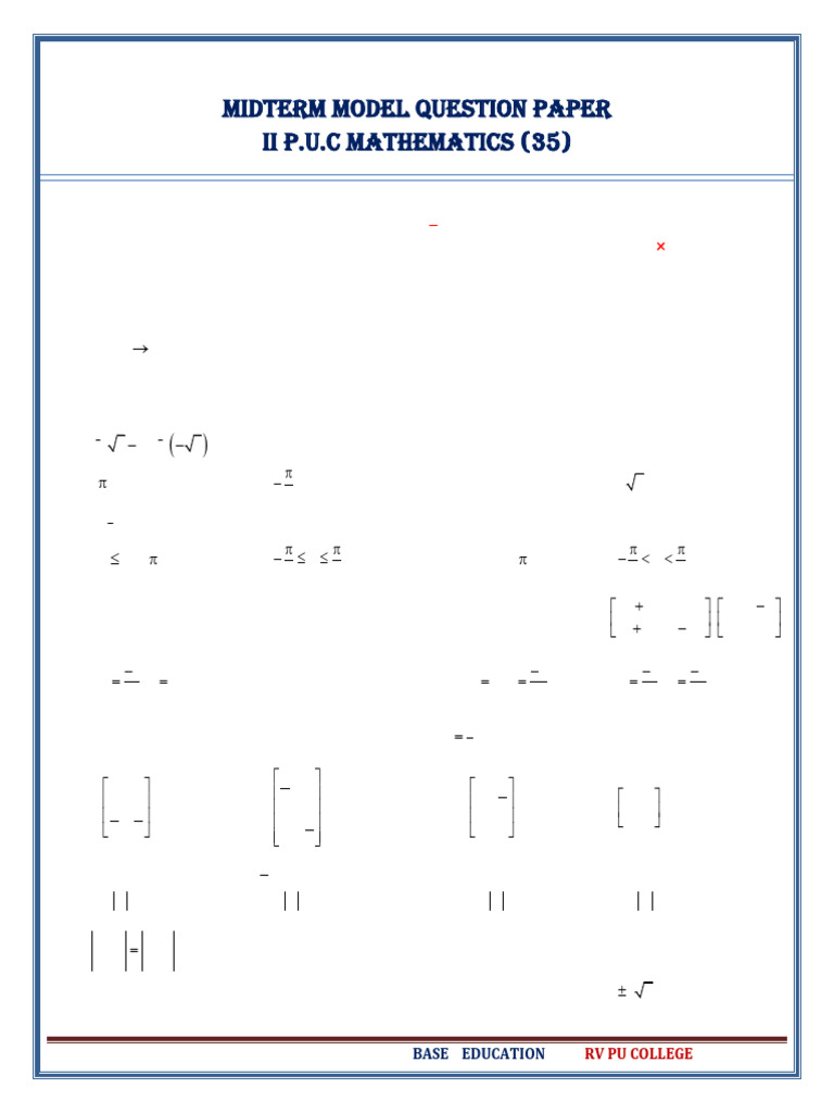 2nd Puc Maths Midterm Model Question Paper 2023 | PDF | Mathematical Relations | Mathematics