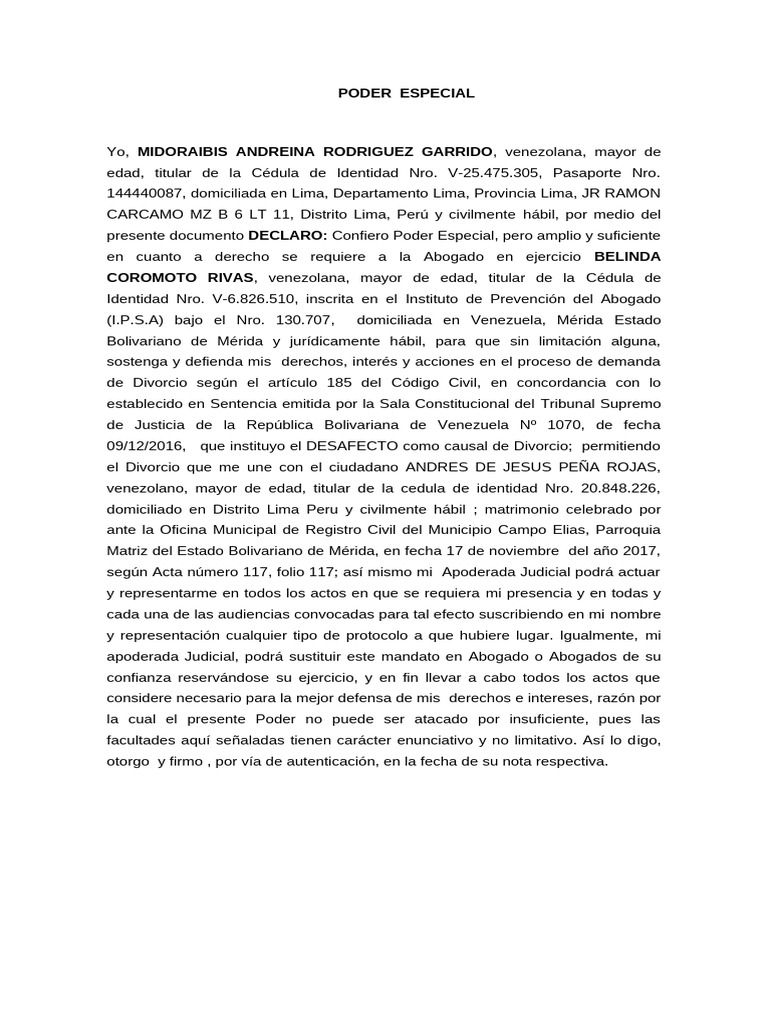 CARTA PODER MIDORAIBIS ANDREINA | PDF