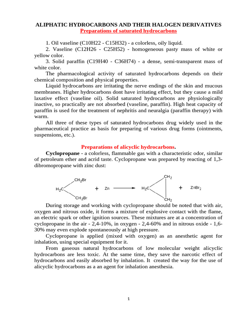 Aliphatic Hydrocarbons and Their Halogen Derivatives | PDF | Alkane ...