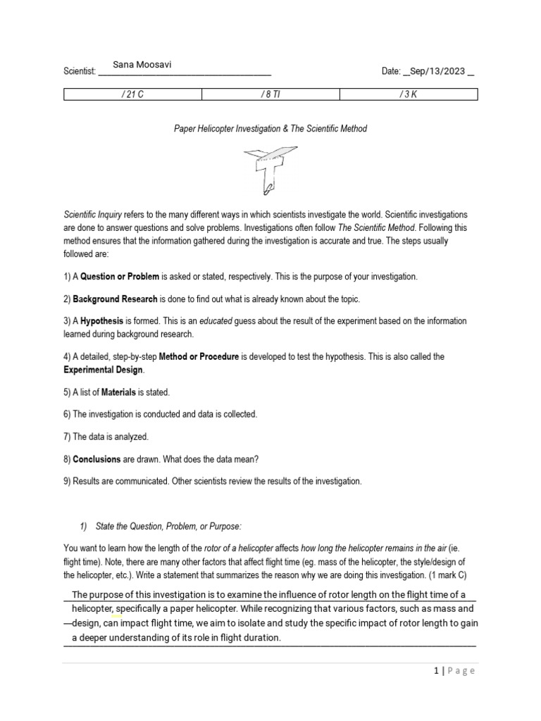 Paper Helicopter Rotor Length Study | PDF | Helicopter | Experiment