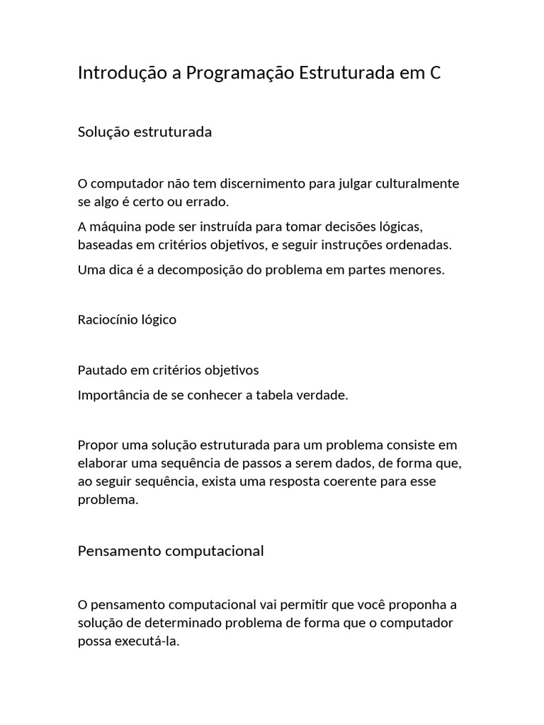 Introdução A Programação Estruturada em C | PDF | Computadores