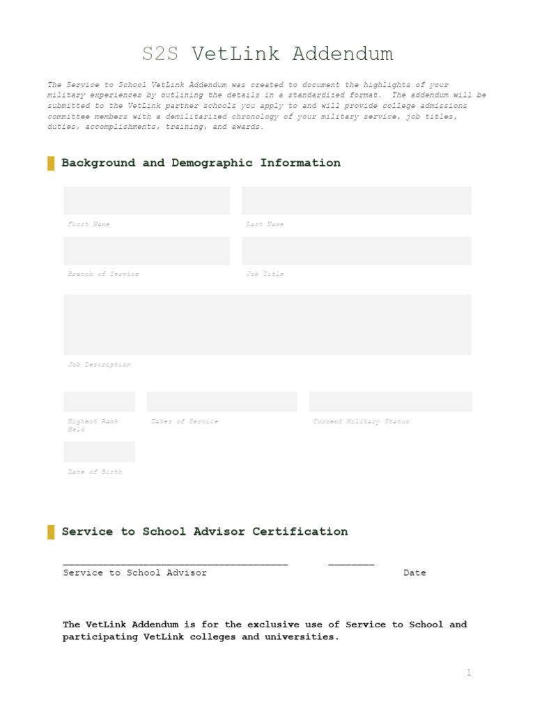 VetLink Addendum for Military Applicants | PDF | United States ...