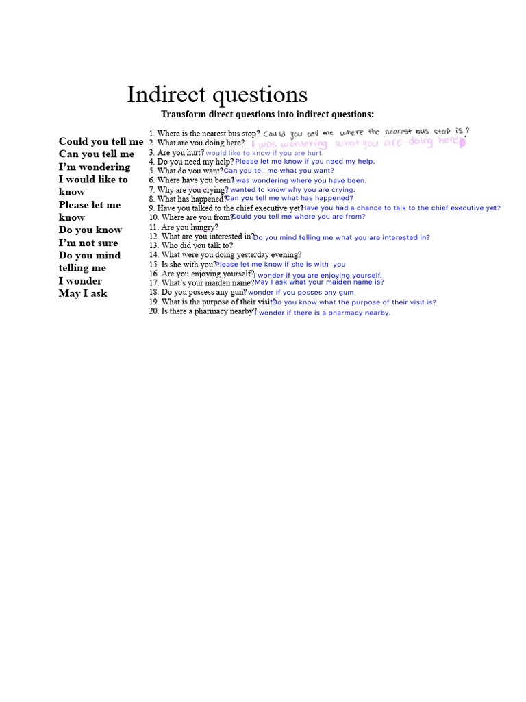 Transform Direct to Indirect Questions | PDF